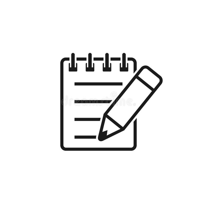 Notebook and Pencil Icon. Notepad with Pencil Line Flat Icon Stock ...