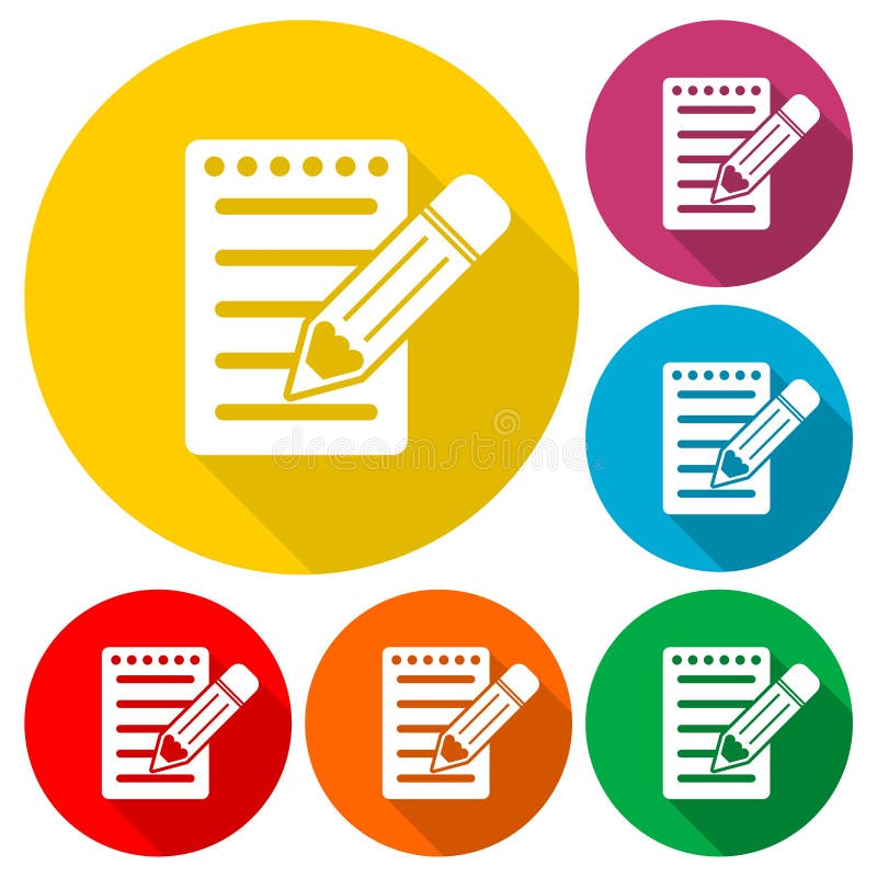 Notebook and Pencil Icons Set with Long Shadow Stock Vector ...