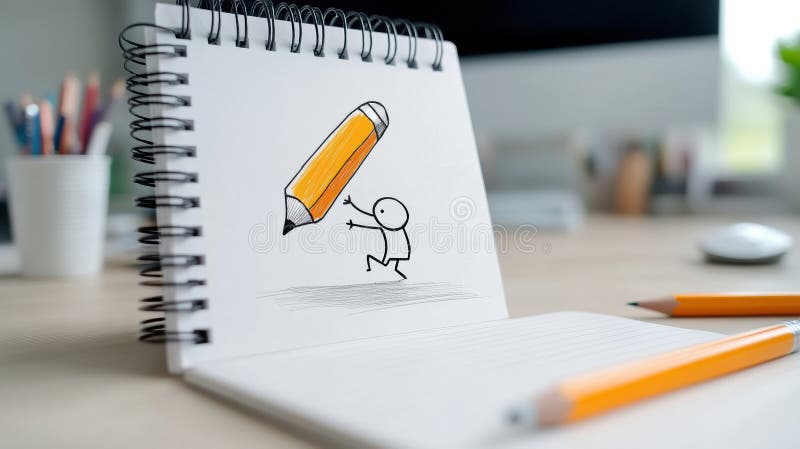 A Notebook with Pencil and Paper on Desk Next To a Computer, AI Stock ...