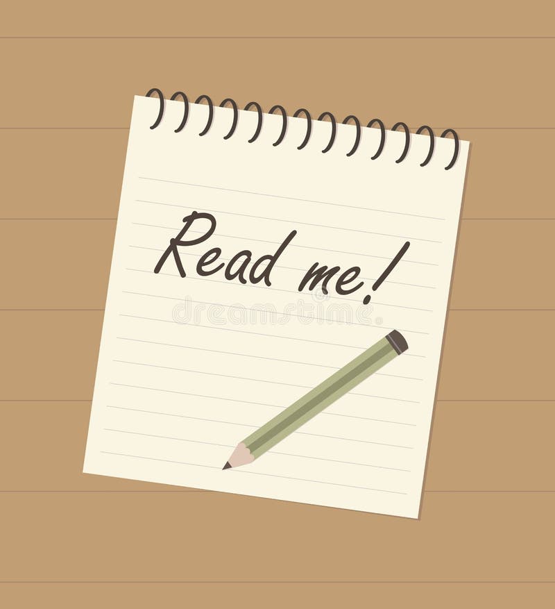 Notebook and Pencil, Read Me Message Vector Stock Vector - Illustration ...