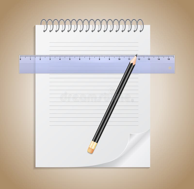 Notebook, pencil and ruler stock vector. Illustration of element - 55239854