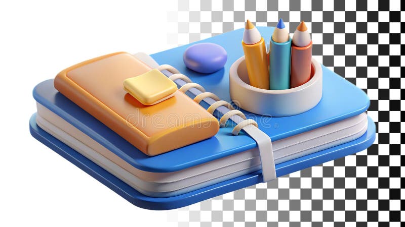 Notebook with Pencil and Ruler, School and Office Supplies Png ...