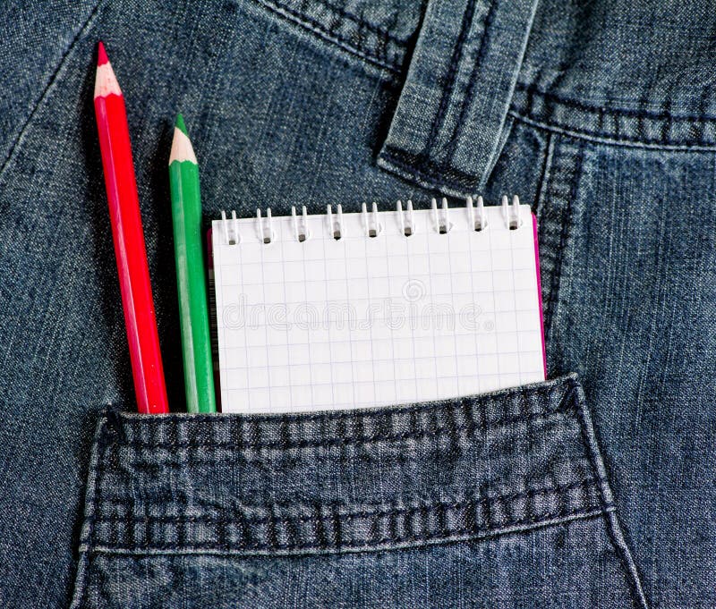Notebook and Pencils in Jeans Pocket Stock Photo - Image of message ...