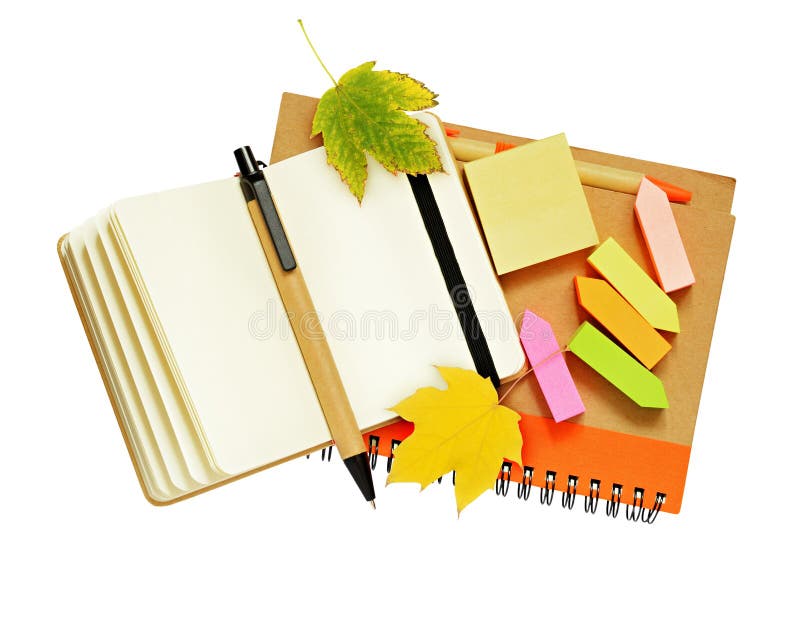 Notebook and Pens with Dry Autumn Leaves Stock Photo - Image of ...