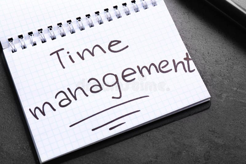 Notebook with Phrase TIME MANAGEMENT on Grey Table Stock Photo - Image ...