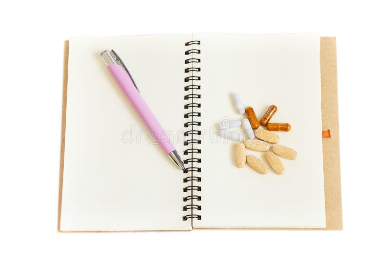 Notebook and Pills on White. Stock Image - Image of notebook, booklet ...