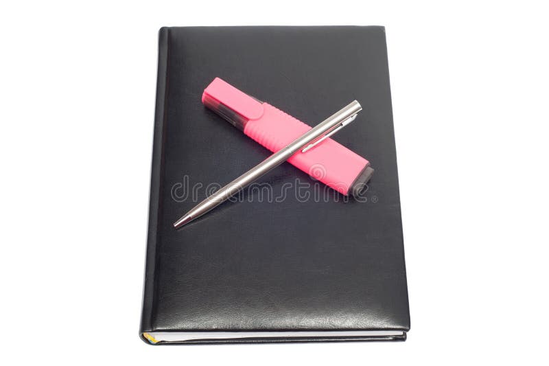 Notebook with Pink Marker and Metal Pen Stock Image - Image of ...