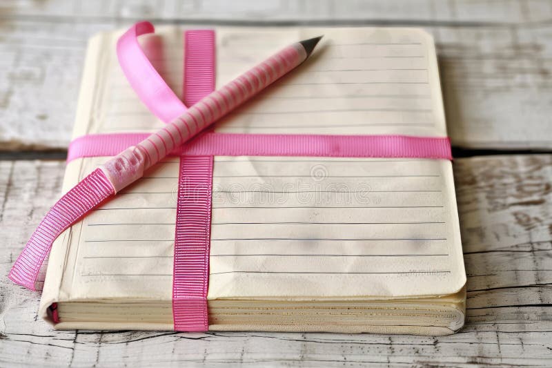 Notebook with a Pink Pencil and Ribbon a Flat Lay Composition for Love ...