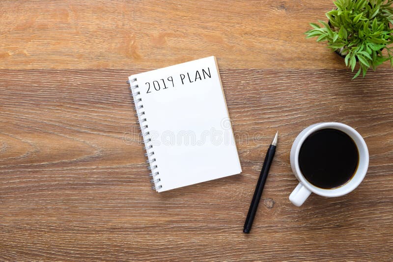 Notebook with 2019 Plan Text on it. Top View, Flat Lay Stock Image ...