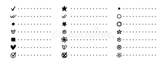 Notebook Point Checklist Set. Various Bullet Point Planner Vector Hand ...