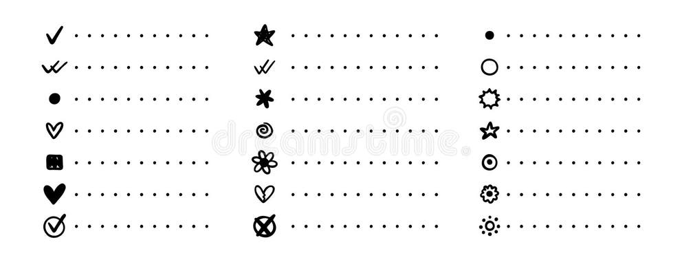 Notebook Point Checklist Set. Various Bullet Point Planner Vector Hand ...
