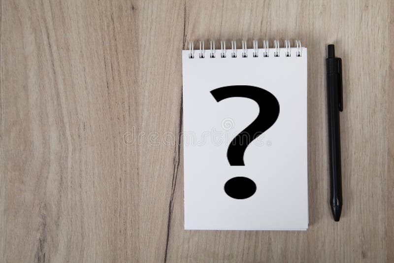 Notebook with Question Mark and Pen on Wooden Background Stock Image ...