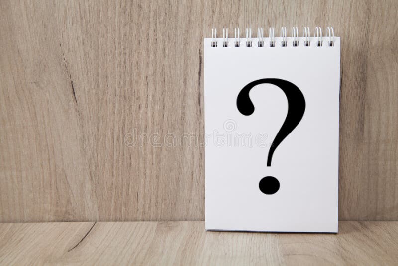 Notebook with Question Mark and Pen on White Wooden Table, Top View ...