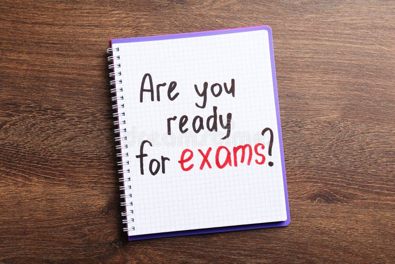 Notebook with Question are You Ready for Exams on Wooden Table, Top ...