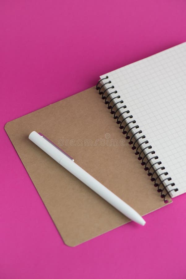 Top View of Open Notebook with Fountain Pen on Pink Background Stock ...
