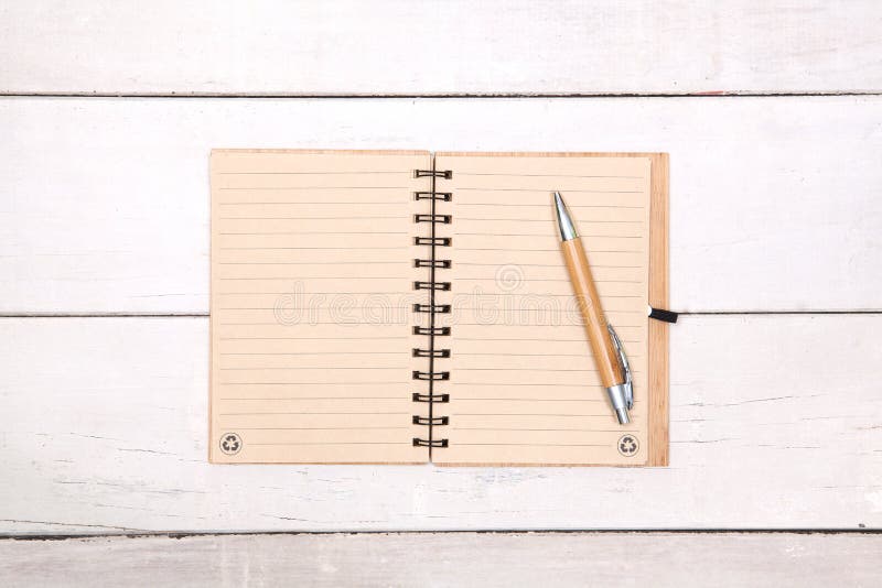Notebook Recycled Paper Blank On Wood Table With Pen. Stock Photo ...