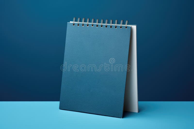 Notebook Resting on a Blue Table, Showcasing a White Blank Page Inside ...