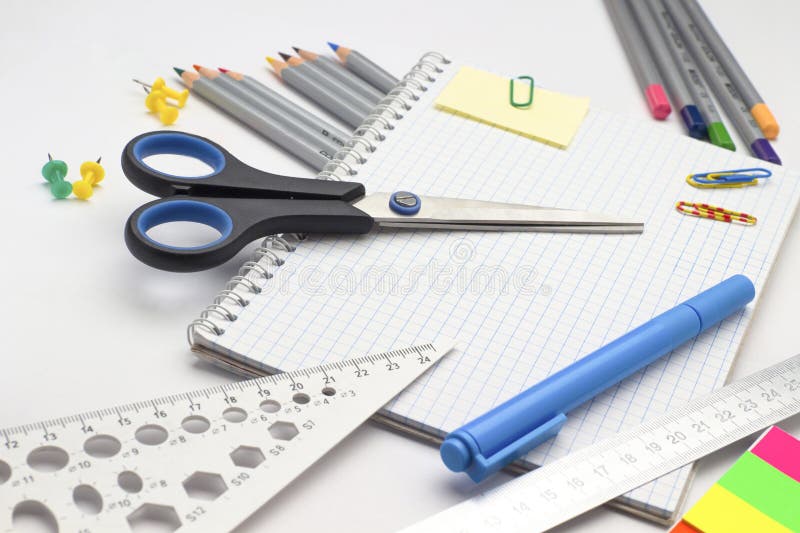Notebook Ruler Scissors for Work Stock Photo - Image of business ...