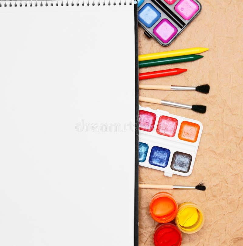 Notebook, School Accessories on Rumpled Paper. Stock Image - Image of ...