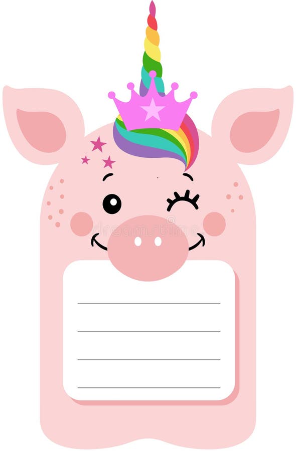 Notebook and School Label of Cute Pig Unicorn Sticker Stock Vector ...