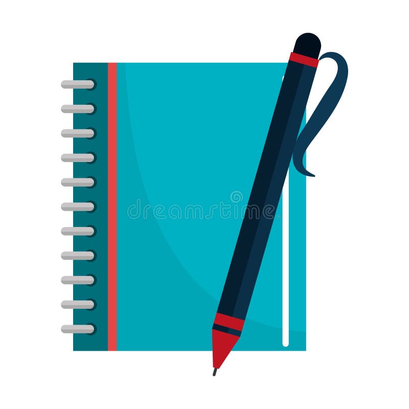 Notebook School with Pen Isolated Icon Stock Vector - Illustration of ...