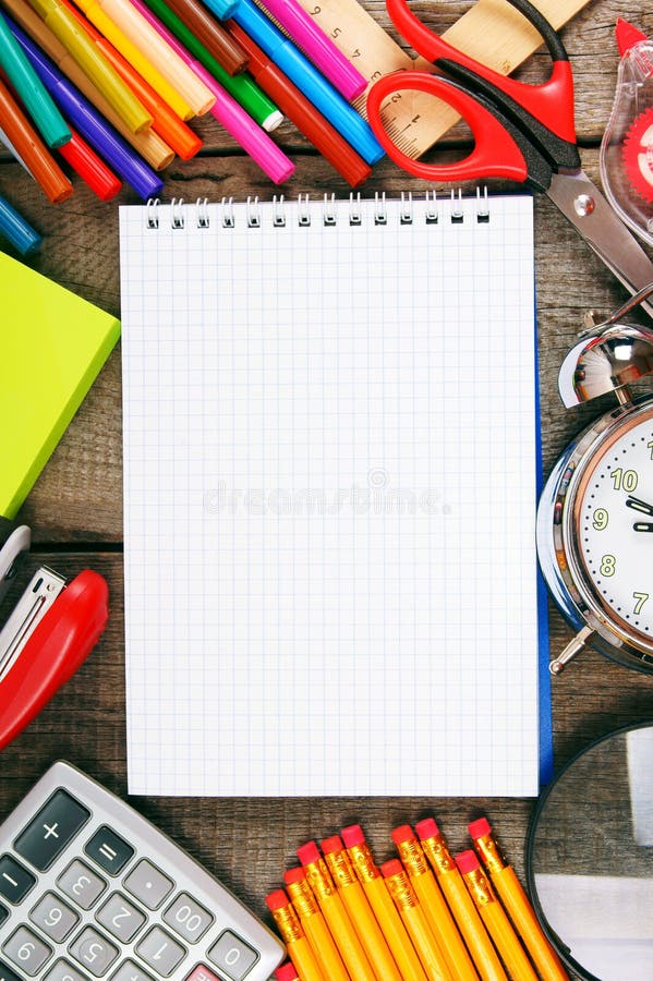 Notebook and School Tools Around. Stock Photo - Image of knife, black ...
