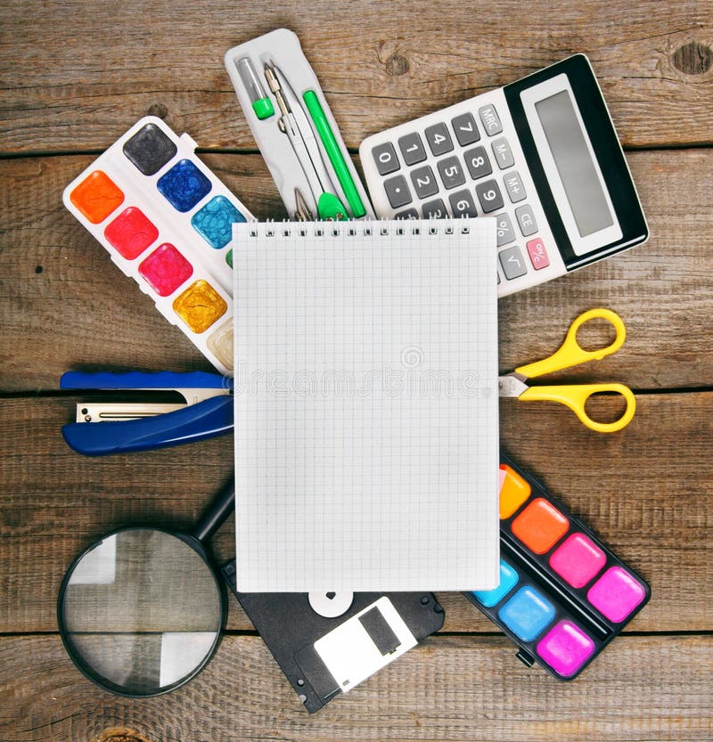 Notebook and School Tools Around. Stock Image - Image of colorful ...