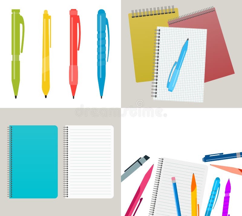 Set of Four Vector Illustration with Notebooks Stock Vector ...