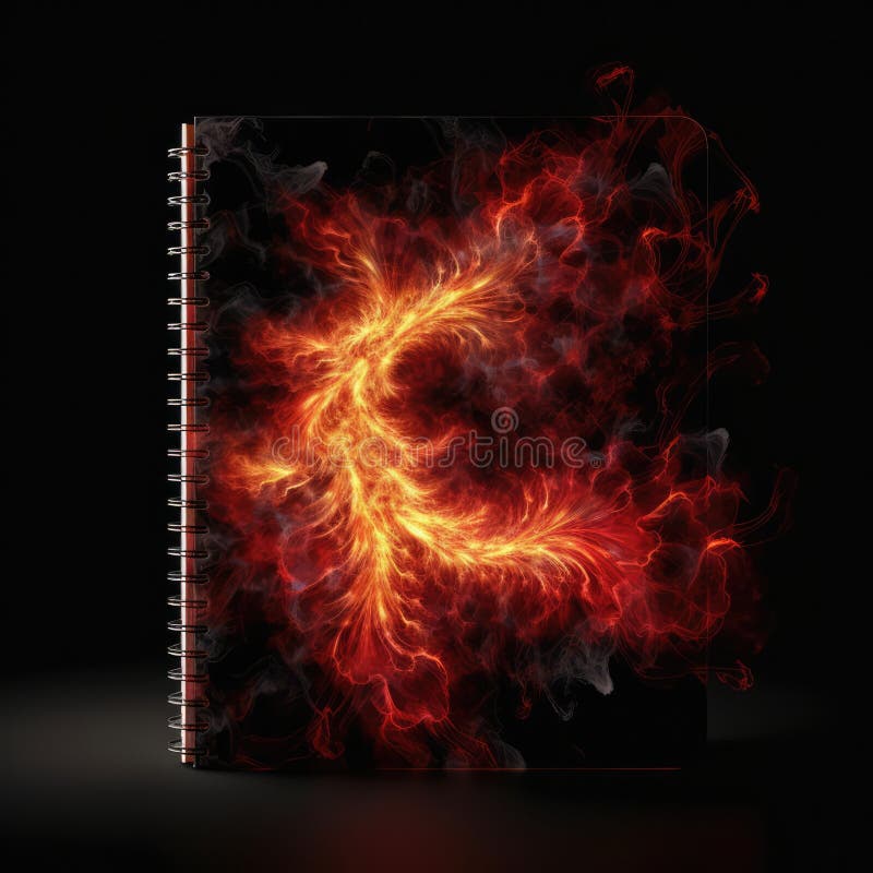 Notebook Shape in Red Fire on Black Background. Generative AI Stock ...