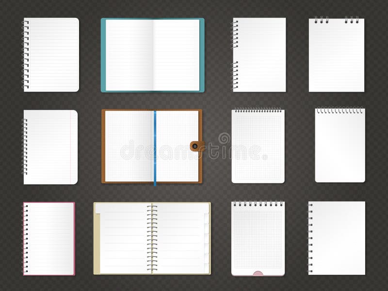 Notebook Sheets. Empty daily Notes Realistic Bind Papers Recent Vector ...