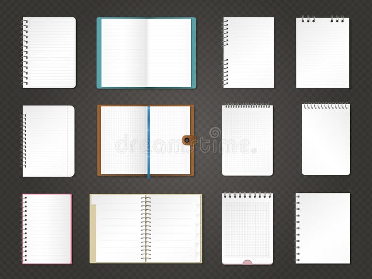 Notebook Sheets. Empty daily Notes Realistic Bind Papers Recent Vector ...