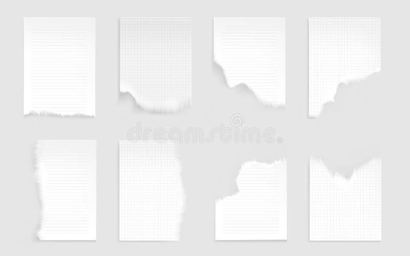 Set of Torn Notebook Paper Pieces Stock Illustration - Illustration of ...