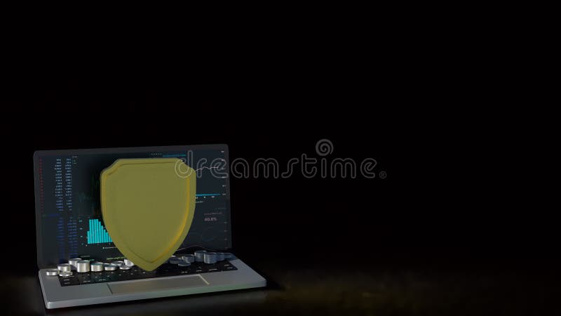 The Notebook and Shield for Cyber Security Concept 3d Rendering Stock ...