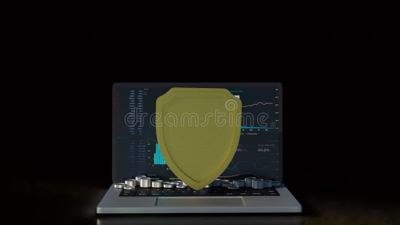 The Notebook and Shield for Cyber Security Concept 3d Rendering Stock ...