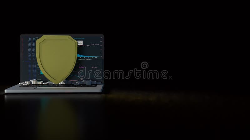 The Notebook and Shield for Cyber Security Concept 3d Rendering Stock ...