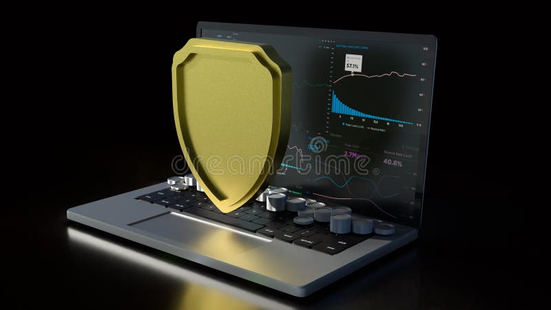 The Notebook and Shield for Cyber Security Concept 3d Rendering Stock ...