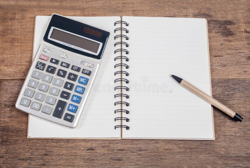 Notebook Showing Empty Page and Calculator Stock Photo - Image of ...