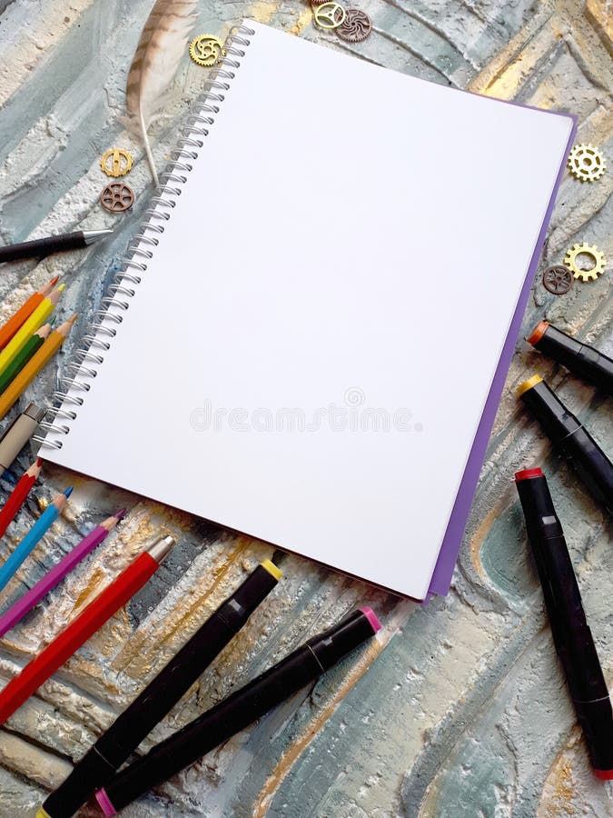 Notebook for the Sketch on a Colourful Background Stock Image - Image ...