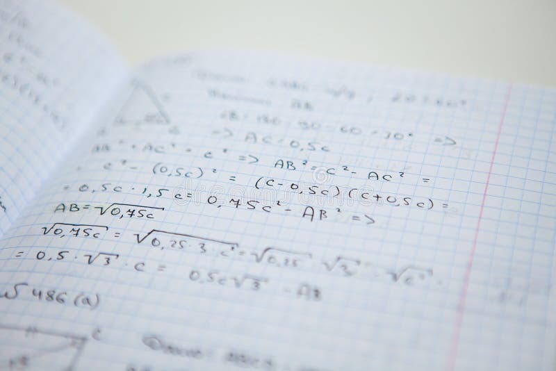 Notebook with Some Exercices, Equations, Close Up Stock Photo - Image ...
