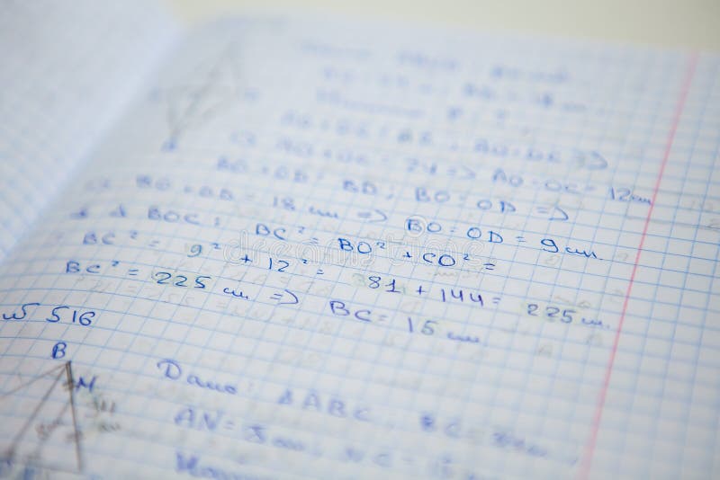 Notebook with Some Exercices, Equations, Close Up Stock Photo - Image ...