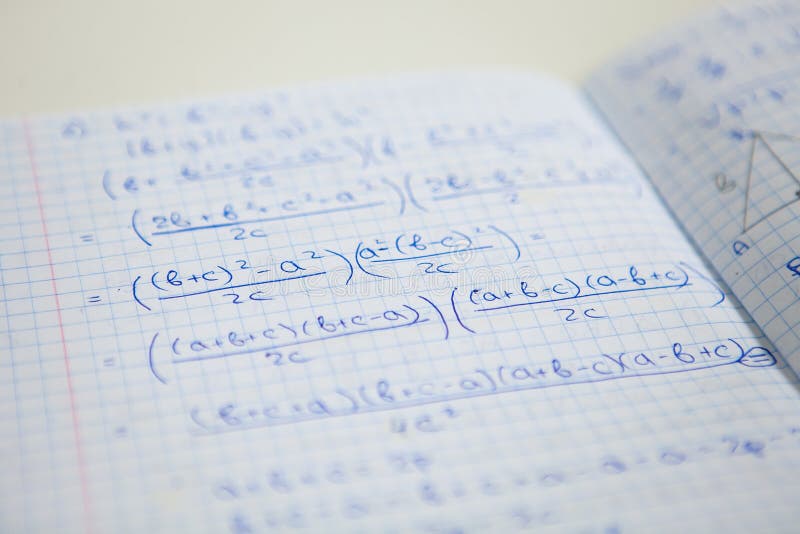 Notebook with Some Exercices, Equations, Close Up Stock Image - Image ...
