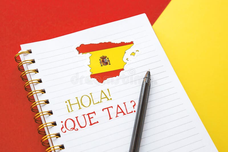 Notebook with the Spanish Flag and the Inscription Hello, How are You ...