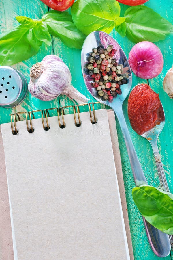 Notebook and spice stock photo. Image of healthy, meal - 45593386