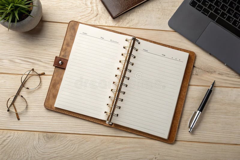Notebook Spring Bound Binding Blank First Page Light Wooden Background ...