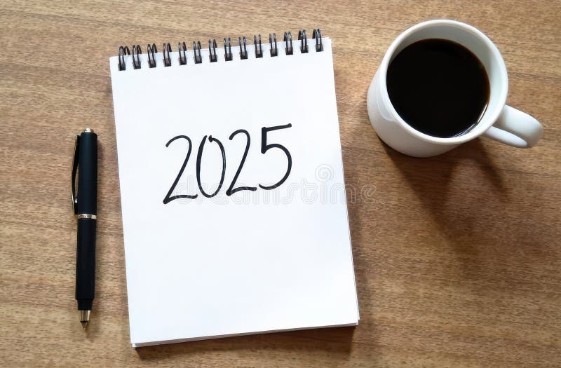 Notebook on Spring with Numbers 2025 on First Blank Page, Top View. New ...