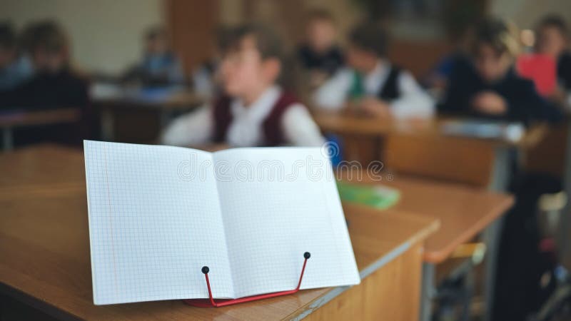 Notebook on a Stand in the Classroom during a Lesson. Stock Photo ...