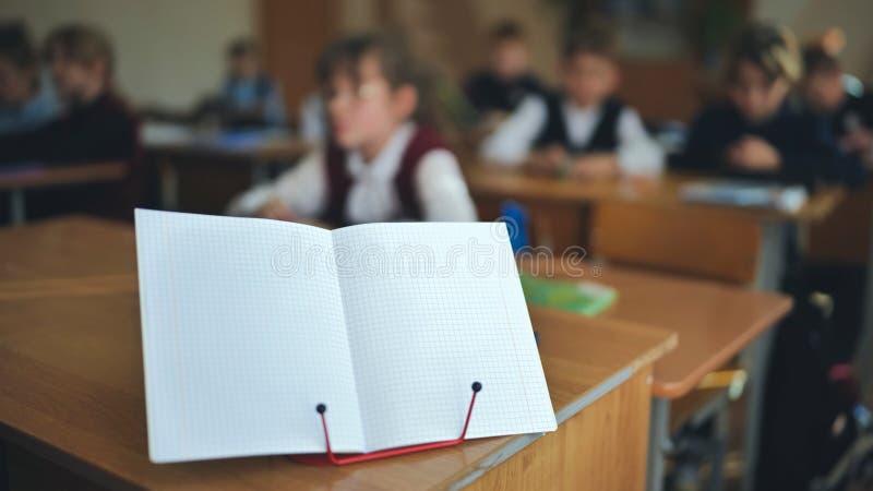 Notebook on a Stand in the Classroom during a Lesson. Stock Photo ...