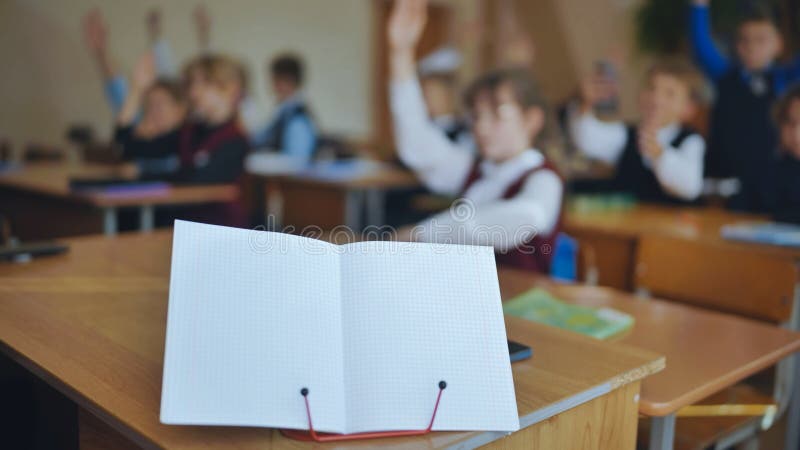 Notebook on a Stand in the Classroom during a Lesson. Stock Photo ...