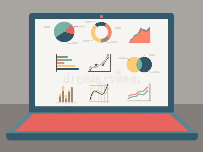 Notebook with Static Graph Icon Stock Vector - Illustration of computer ...