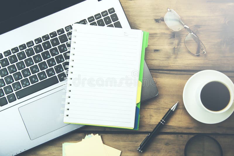 Notebook and Stationary on Desk Stock Image - Image of business ...